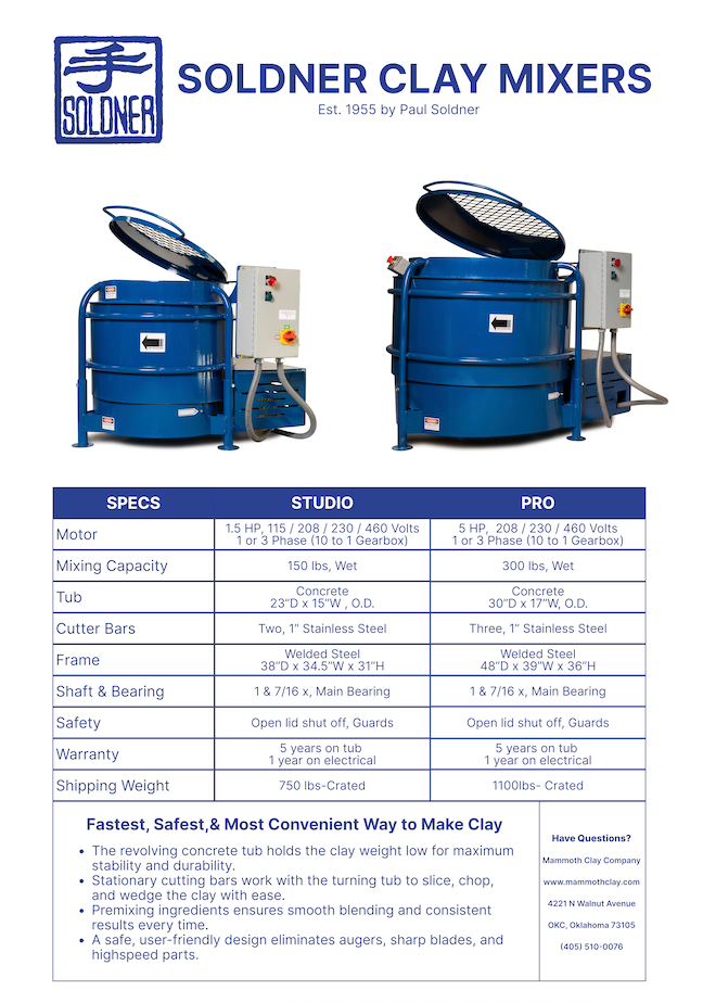 Mammoth Clay - Clay Mixers, De-Aired Moist Clay, Glazes & Refractories ...